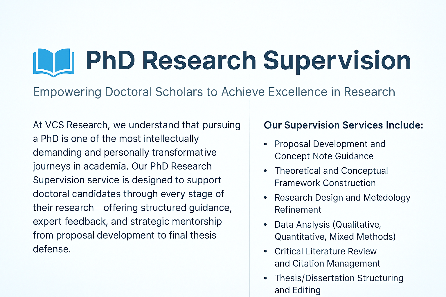 PhD Research Supervision | VCS Research